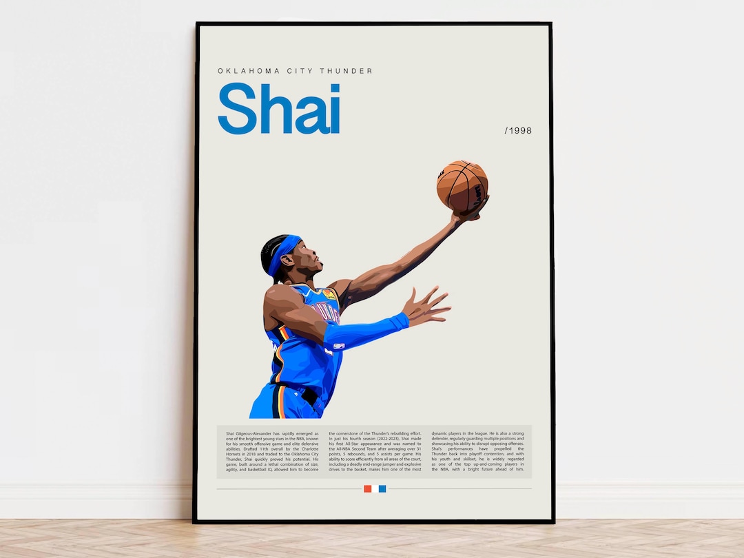 Shai Gilgeous-alexander Poster, NBA Poster, Sports Poster, Mid Century ...
