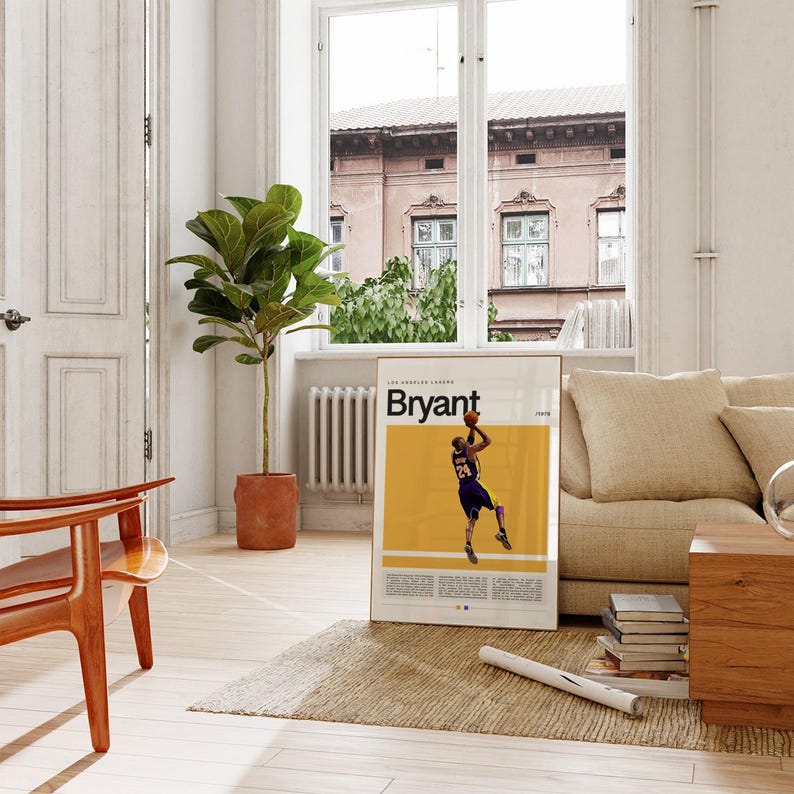 Kobe Bryant Poster, NBA Poster, Sports Poster, Mid Century Modern, NBA ...