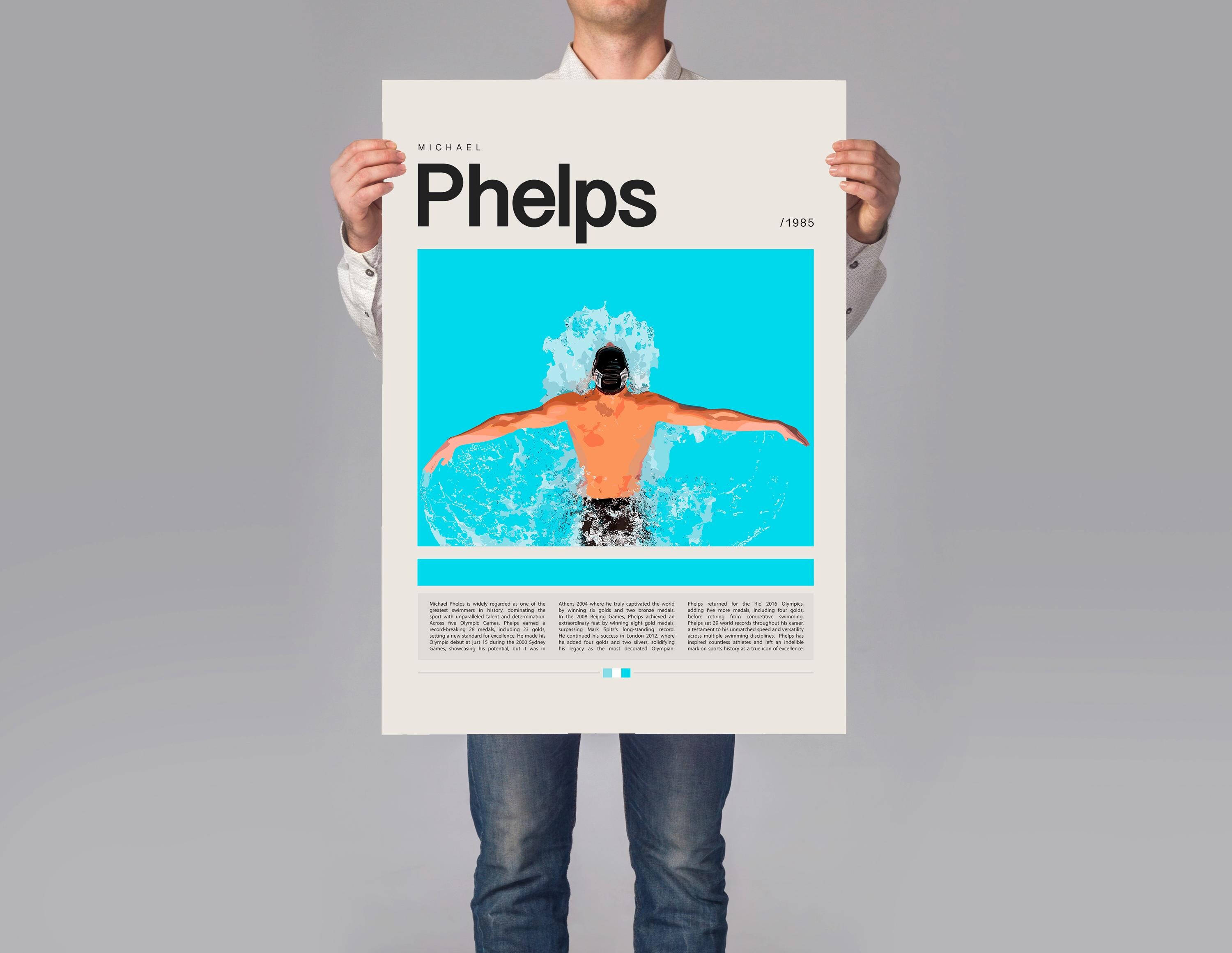 Michael Phelps Poster, Swimming Poster, Sports Poster, Modern Sports ...