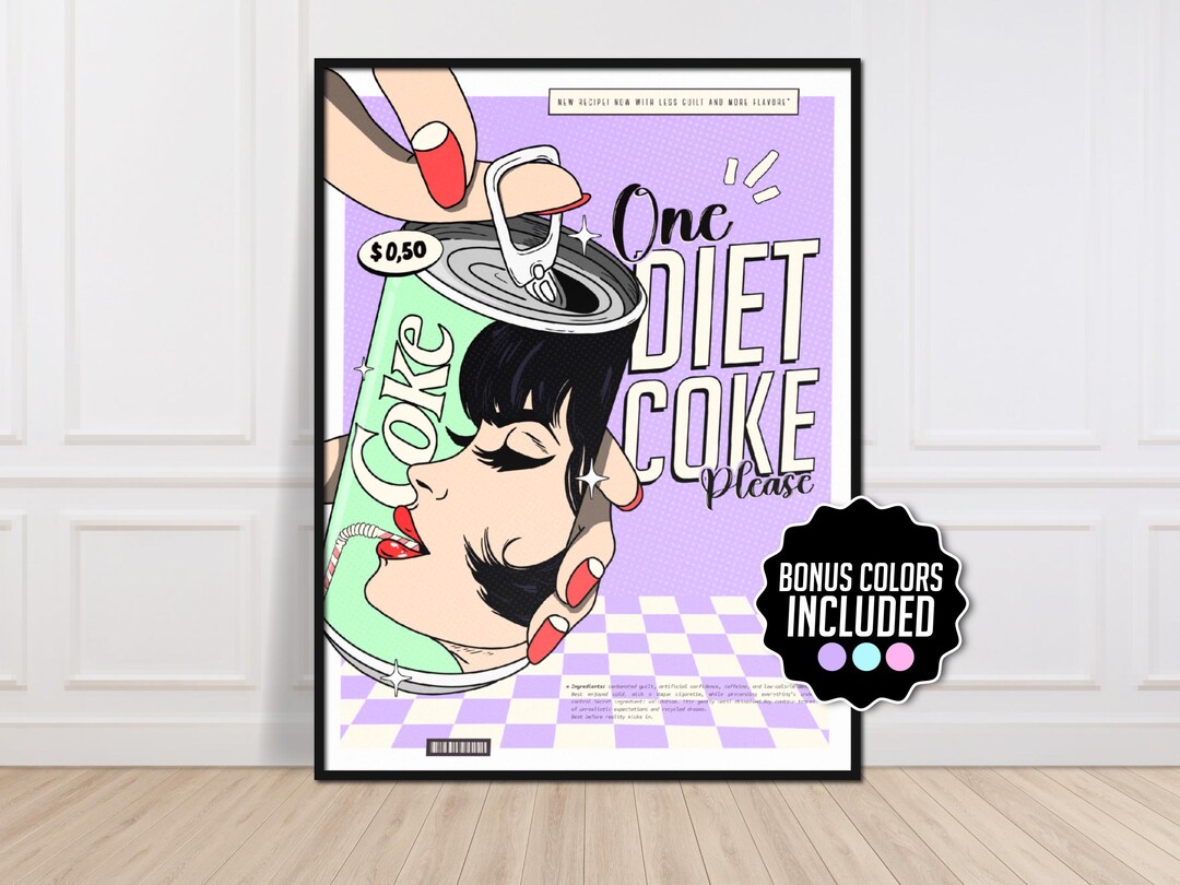 Diet Coke Digital Download, Funny Retro Wall Art, Dopamine Decor for ...
