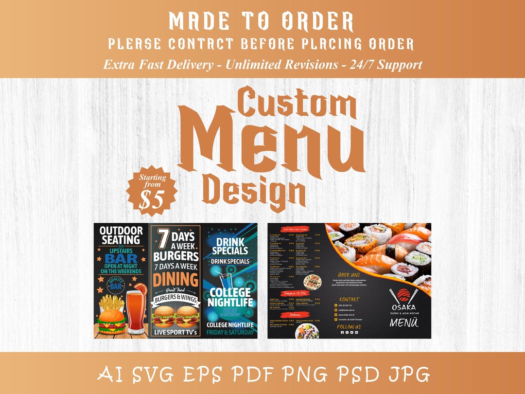 Custom Menu Design, Digital Menu Template, Restaurant Menu, Cafe, Food ...