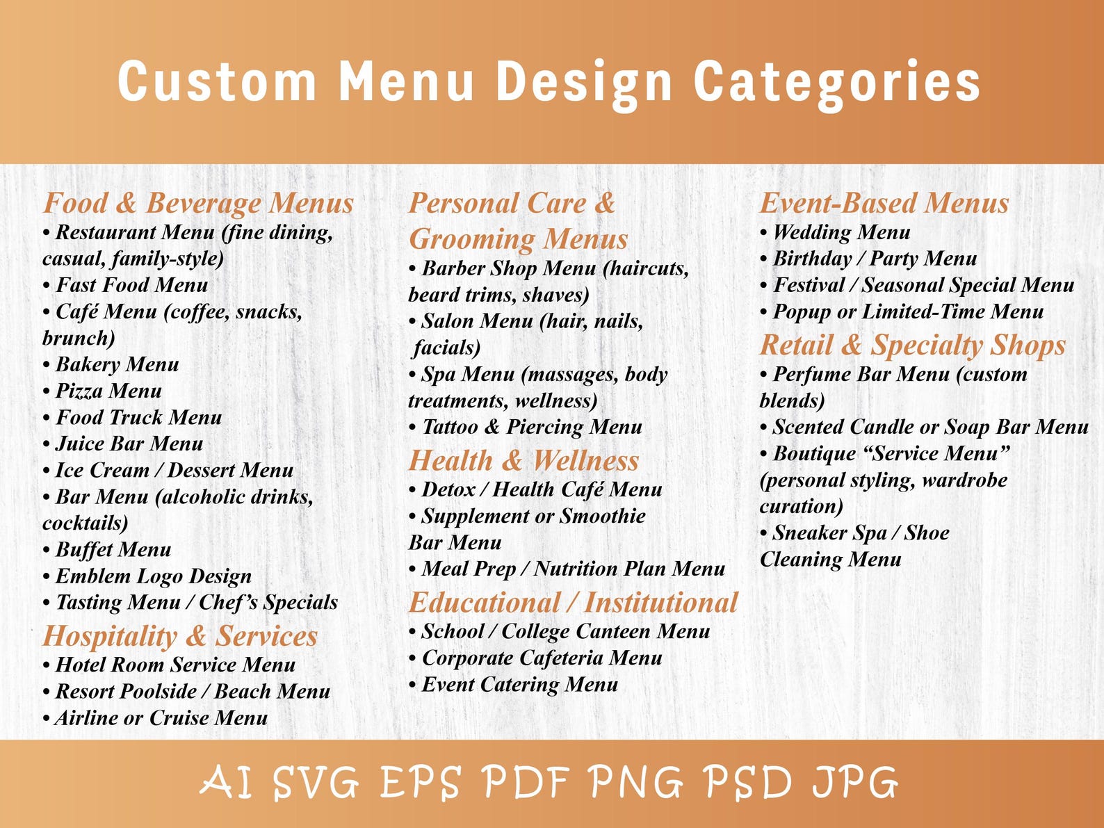 Custom Menu Design, Digital Menu Template, Restaurant Menu, Cafe, Food ...