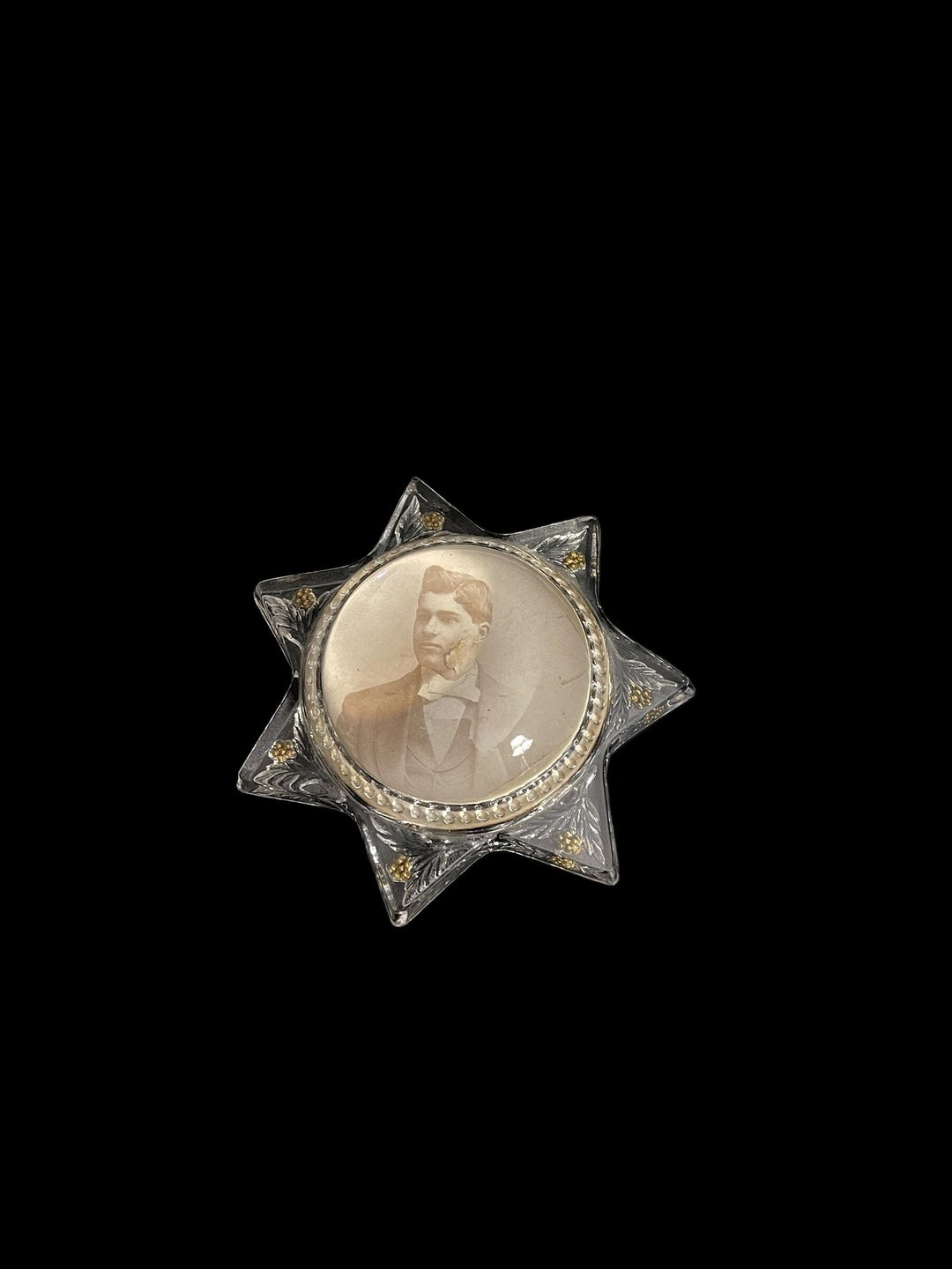 Antique Star Shaped Glass Magnifying Paperweight With Gold Trim ...
