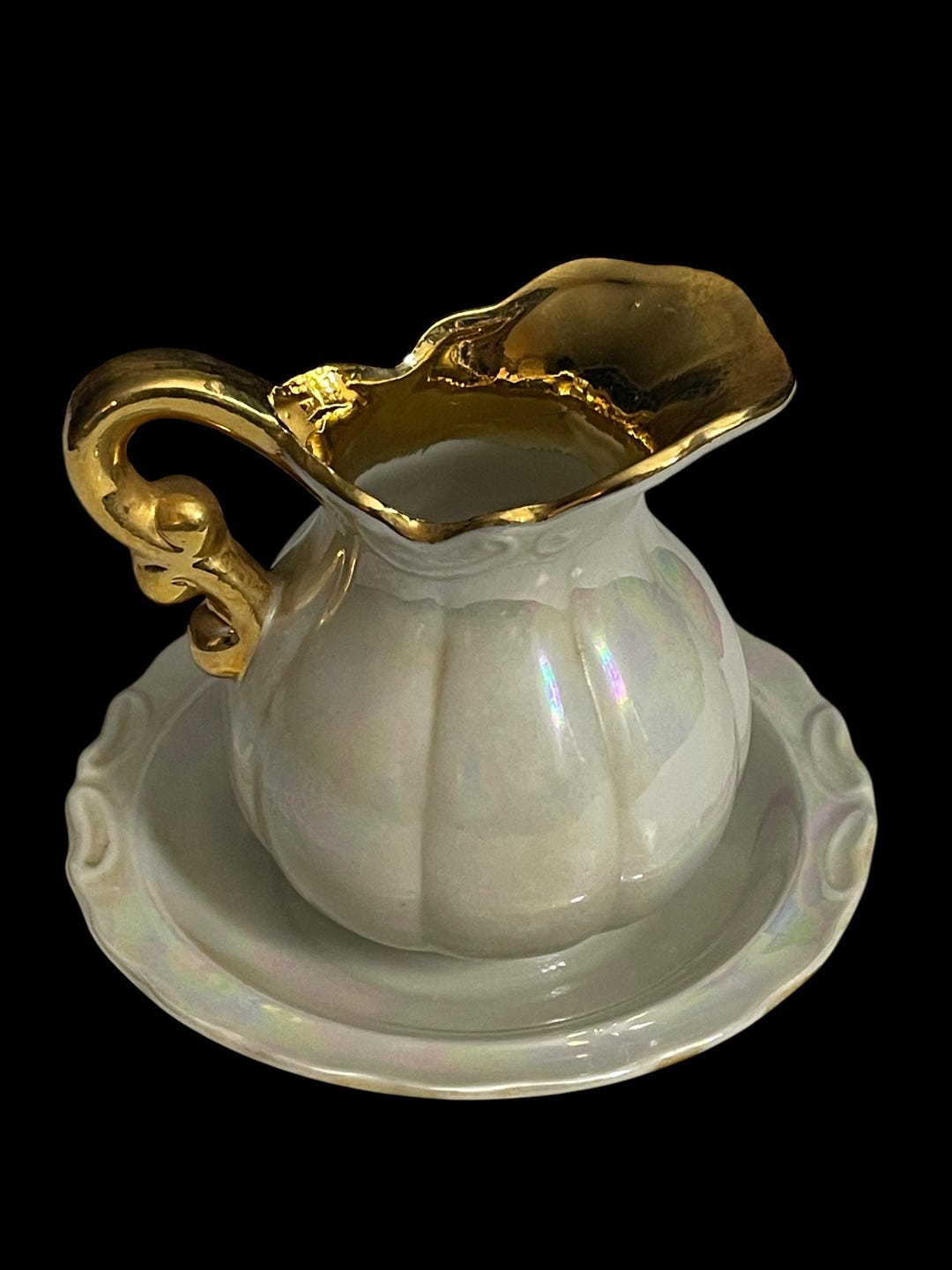 Vintage Queen Pottery Lusterware Miniature Creamer & Saucer: Hand ...