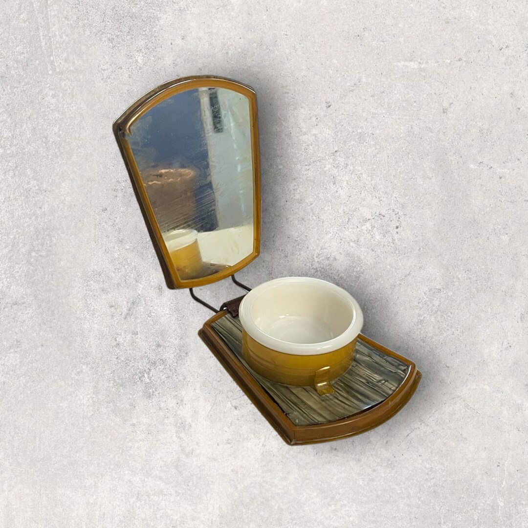 Vintage Men's Bakelite Travel Shaving Kit - Folding Mirror With Milk ...