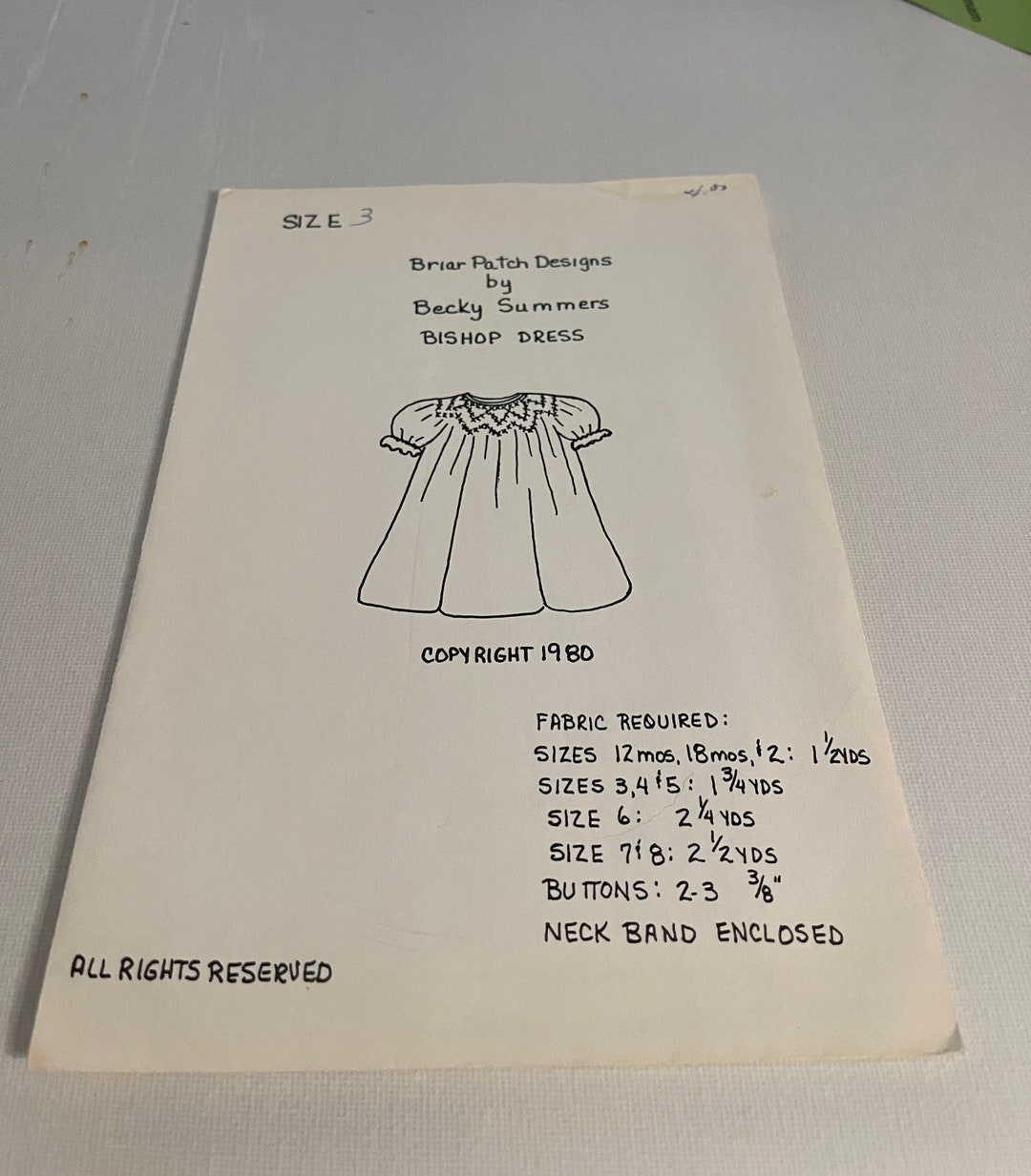 Vintage 1980 Bishop Dress Sewing Pattern Size 3 Briar Patch Design by ...