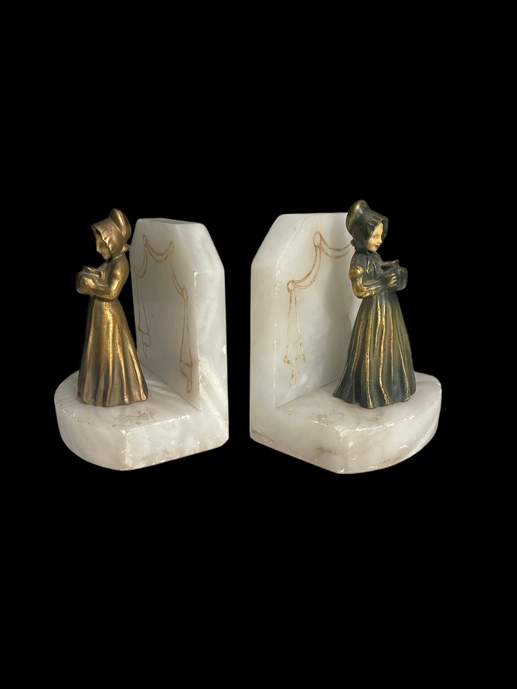 Vintage Pair of Sculptor J.B. Hirsch maiden Bookends Alabaster and ...