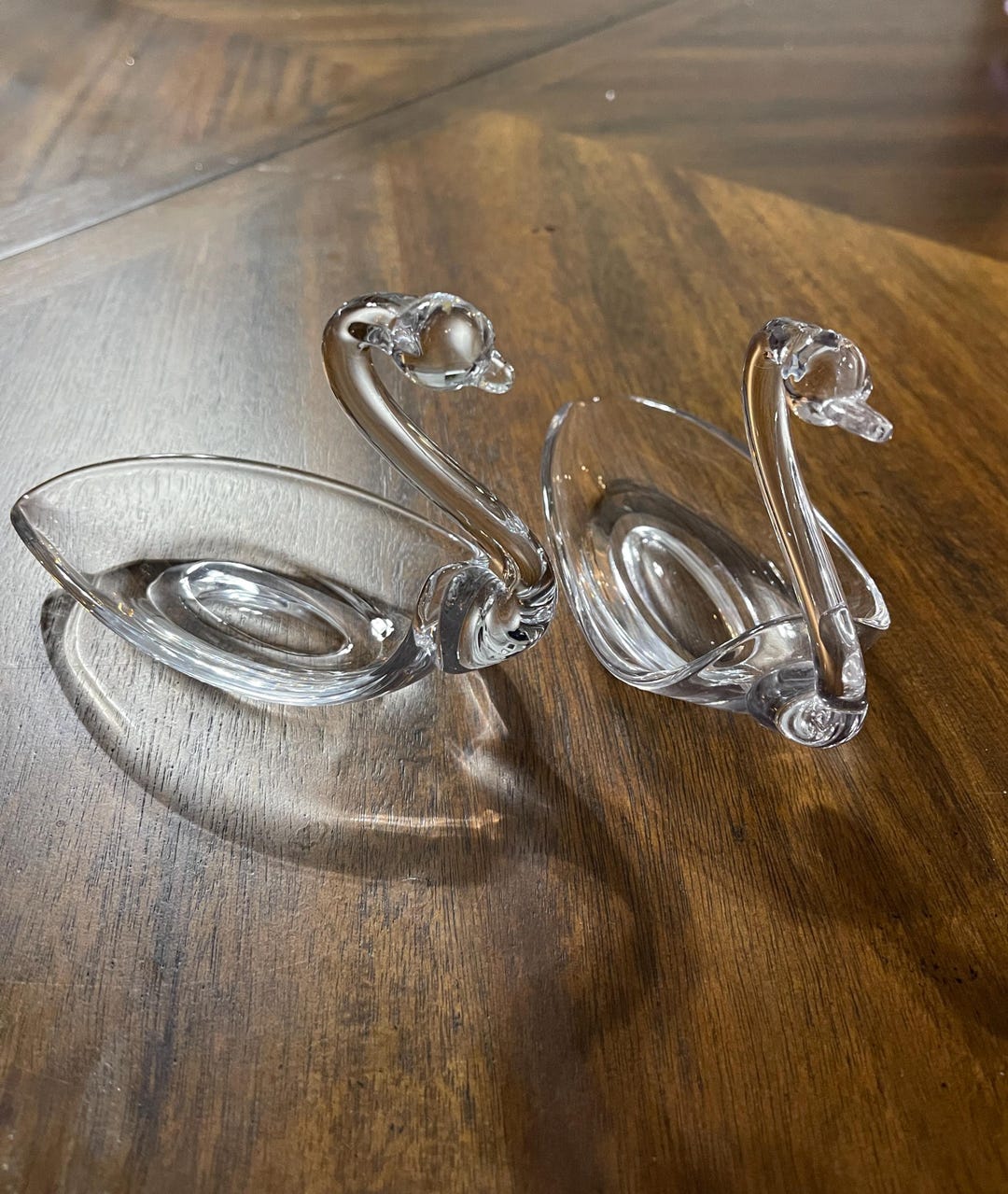 Vintage Set of Two Hand Blown Duncan & Miller Clear Glass Swan Candy ...