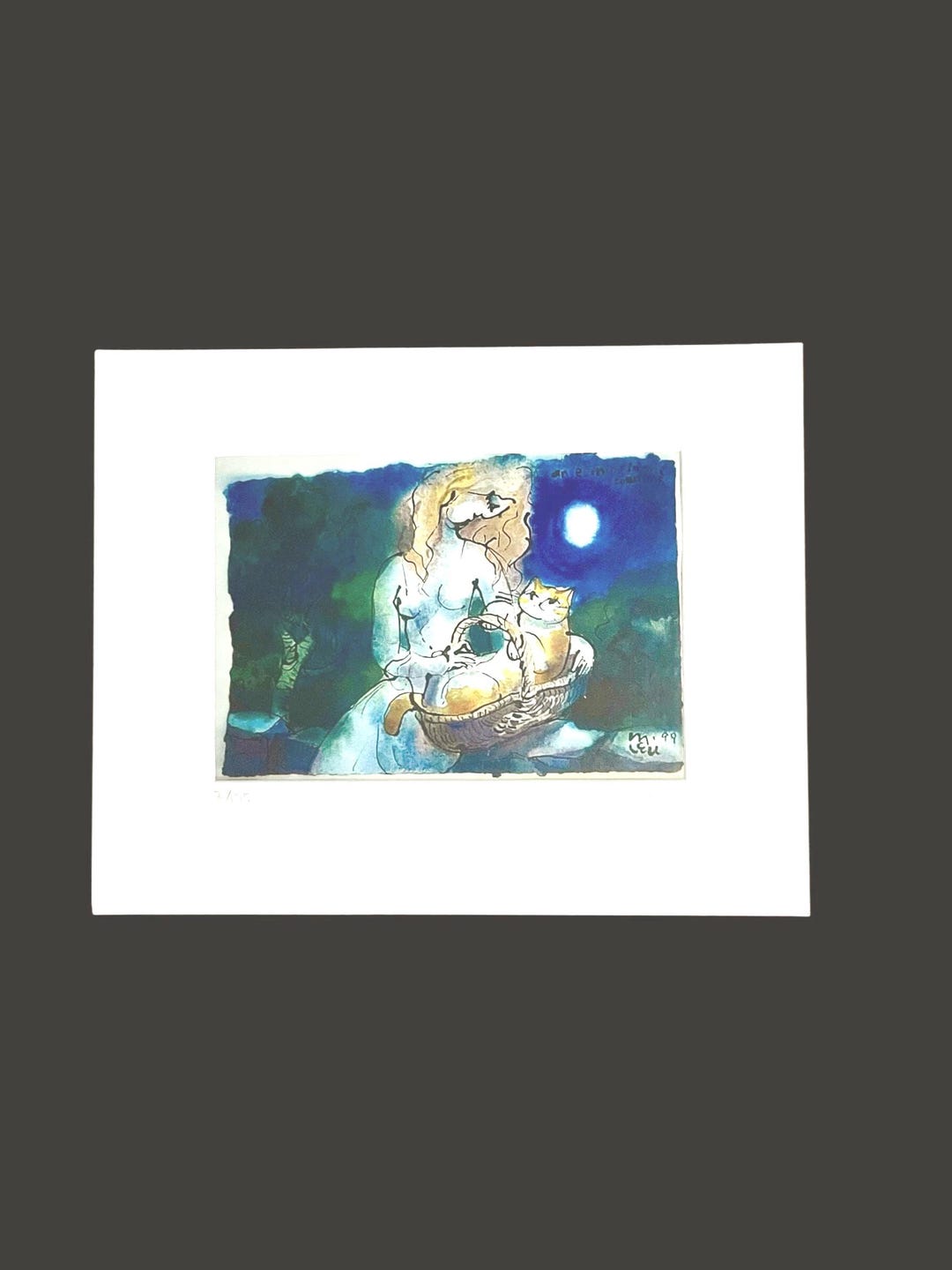 Michael Leu Serigraph: Blue Woman With Cat - Signed Limited Edition 2/ ...