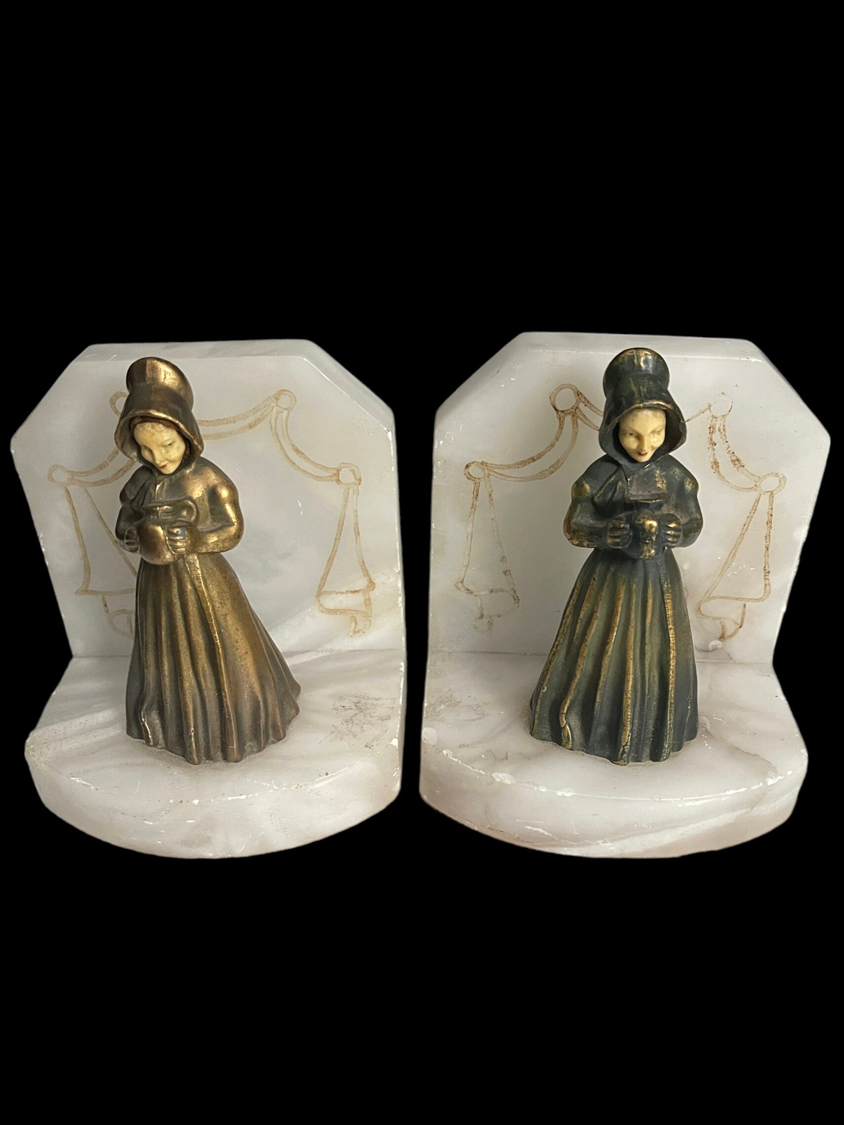 Vintage Pair of Sculptor J.B. Hirsch maiden Bookends Alabaster and ...