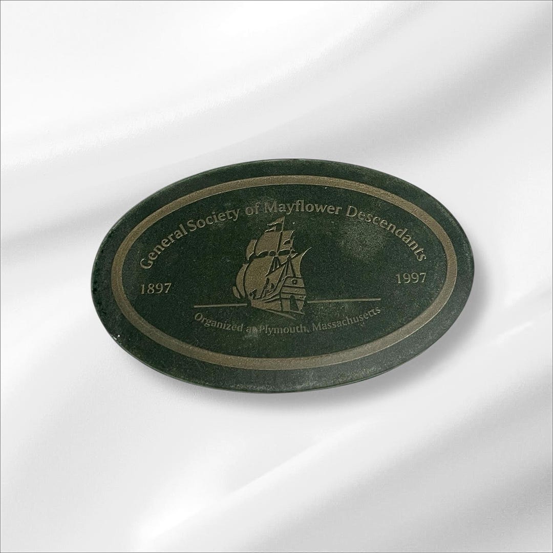 Mayflower Descendants Centennial Glass Plaque Paperweight-1897-1997 ...