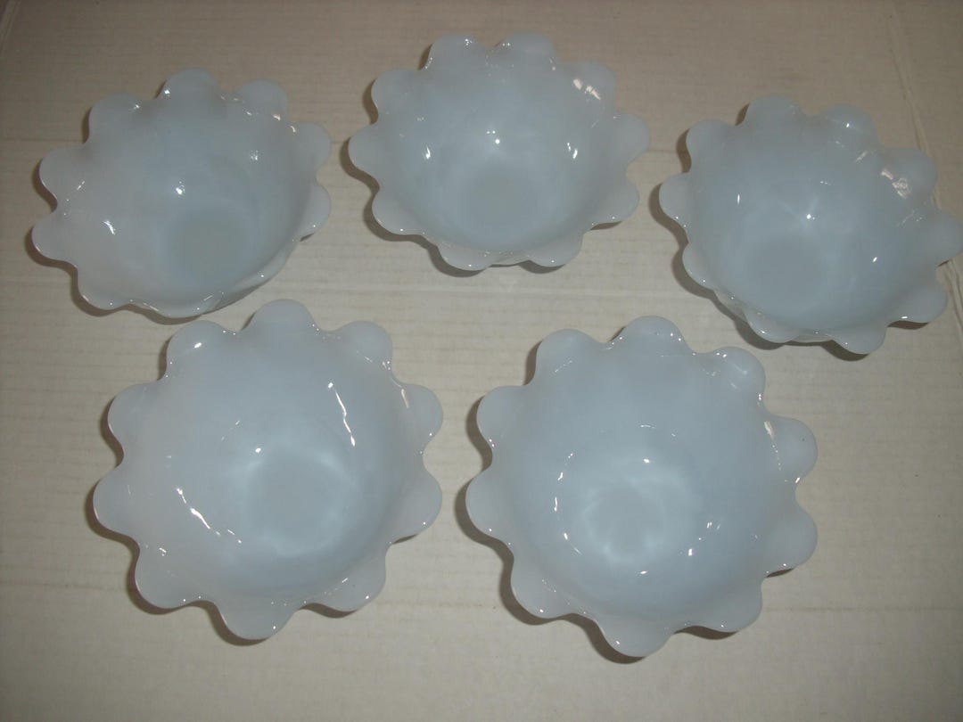 Four Vintage Fire King Azurite Swirl Lotus Blossom Bowls - Etsy