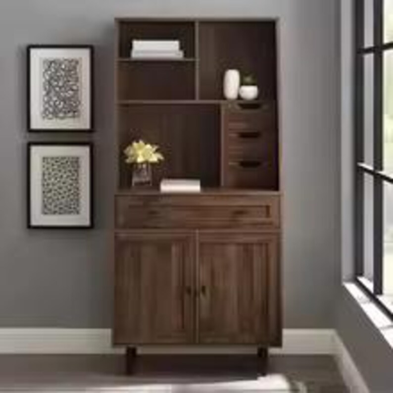 Modern Wooden Secretary Hutch Desk With Keyboard Drawer, Bookshelf ...