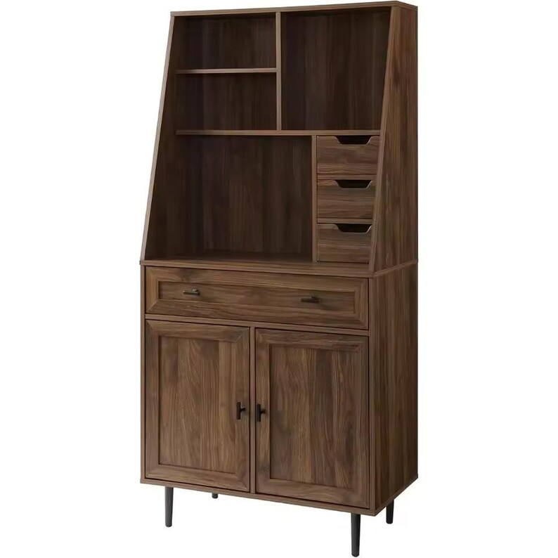 Modern Wooden Secretary Hutch Desk With Keyboard Drawer, Bookshelf ...
