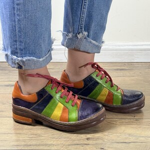 Hand-painted Leather Oxford Shoes - Women’s Multi-color Vintage Lace-up ...
