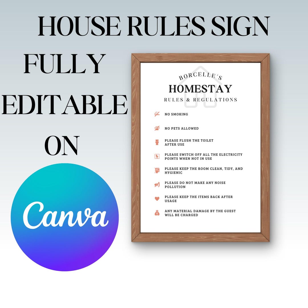 House Rules Sign for Airbnb, House Rules Editable Template, Airbnb ...