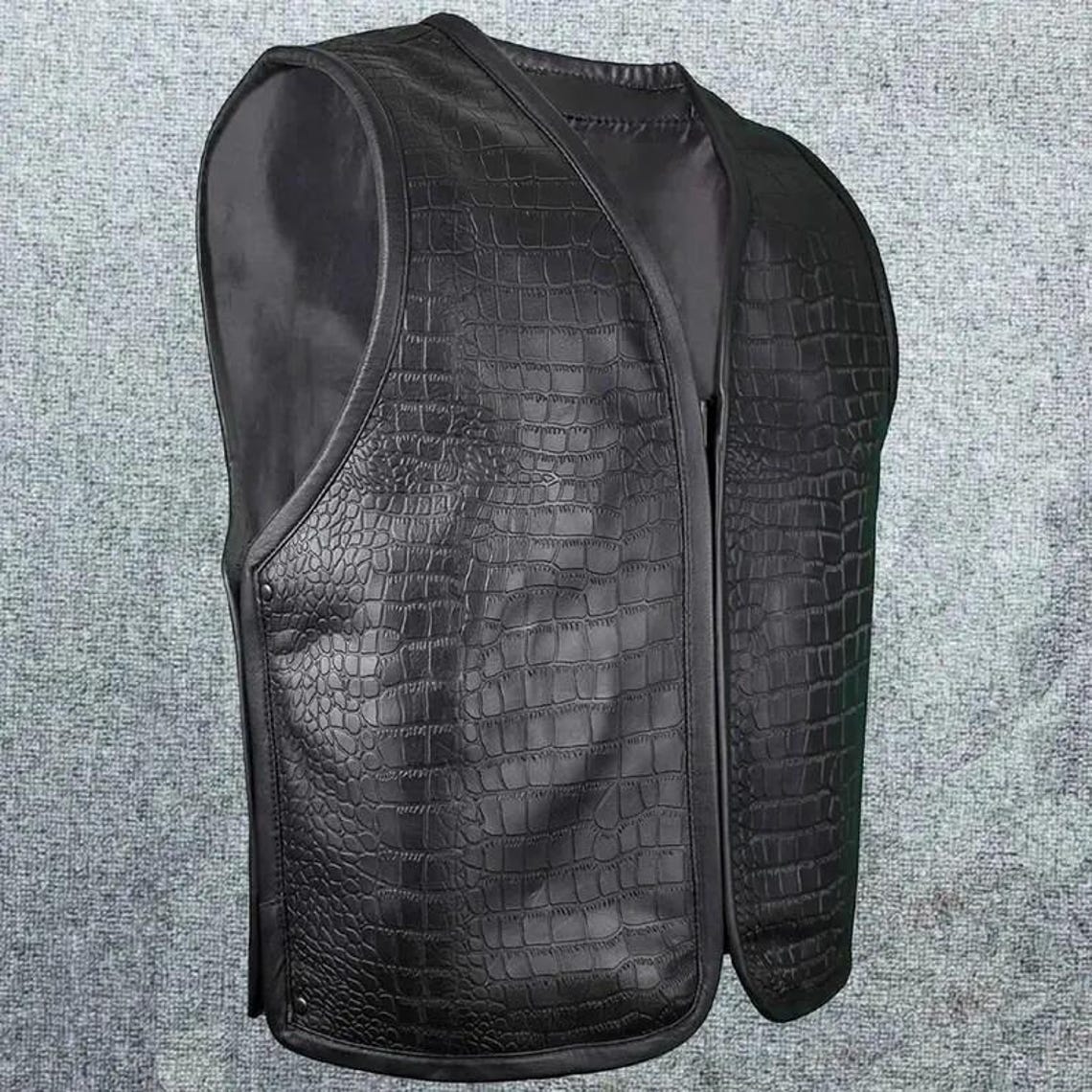 Men's Alligator Embossed Leather Vest: Biker Motorcycle Club Style - Etsy