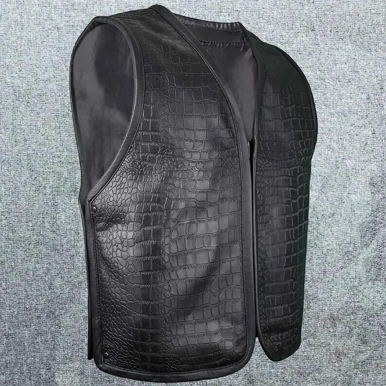 Men's Alligator Embossed Leather Vest: Biker Motorcycle Club Style - Etsy