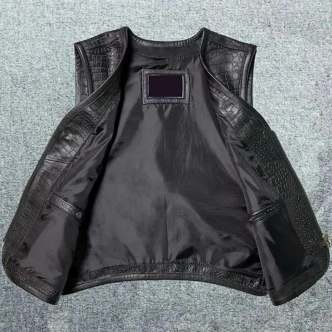 Men's Alligator Embossed Leather Vest: Biker Motorcycle Club Style - Etsy