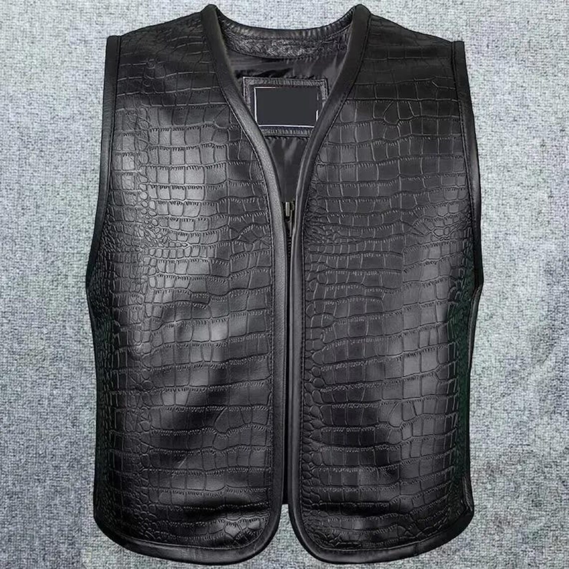 Men's Alligator Embossed Leather Vest: Biker Motorcycle Club Style - Etsy