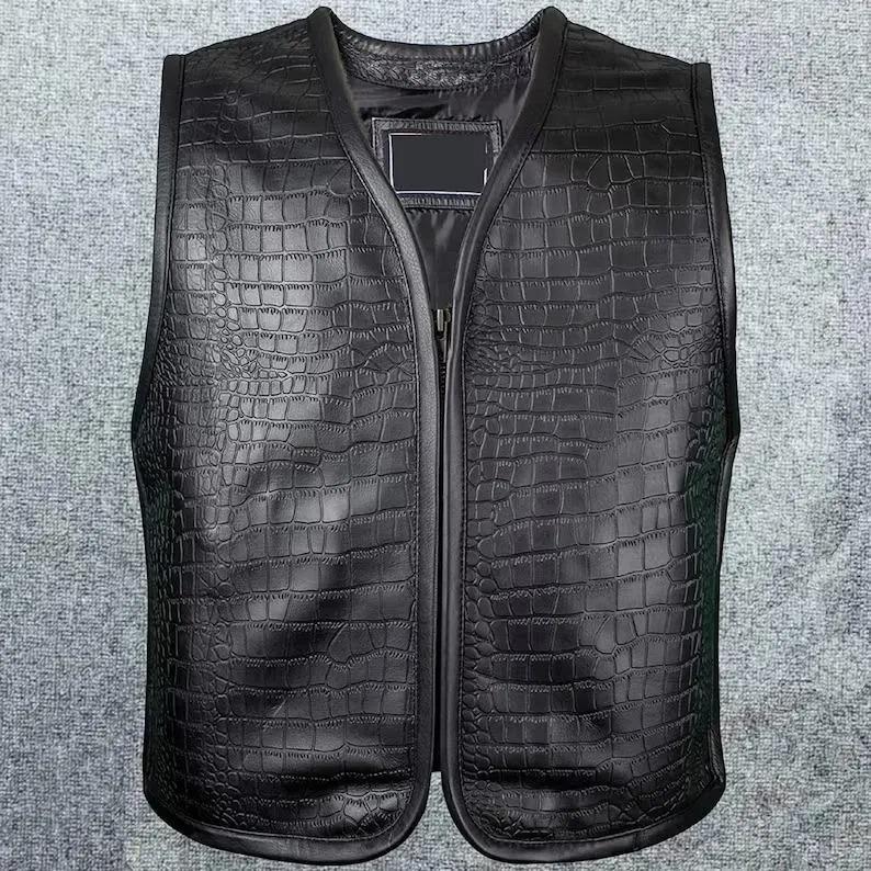 Men's Alligator Embossed Leather Vest: Biker Motorcycle Club Style - Etsy