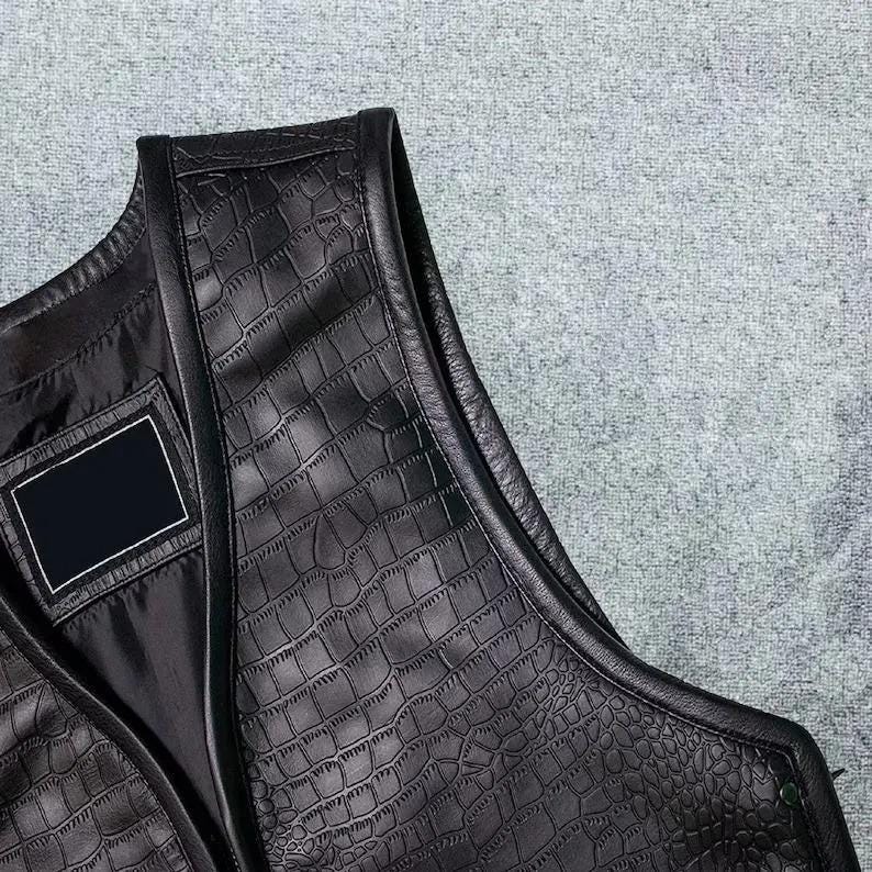 Men's Alligator Embossed Leather Vest: Biker Motorcycle Club Style - Etsy