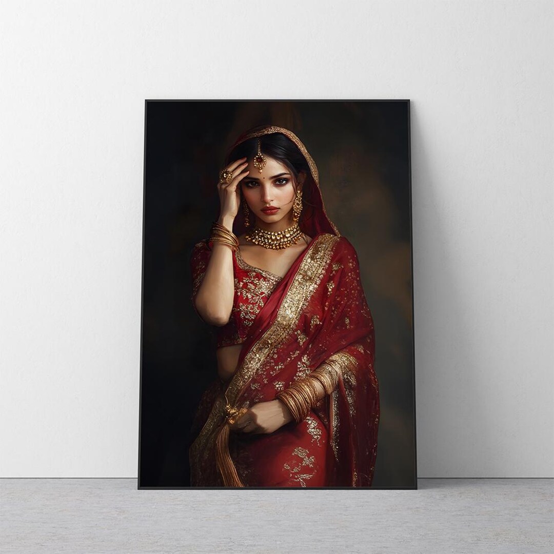 Traditional Indian Beauty in Red Saree With Gold Embroidery: Cultural ...