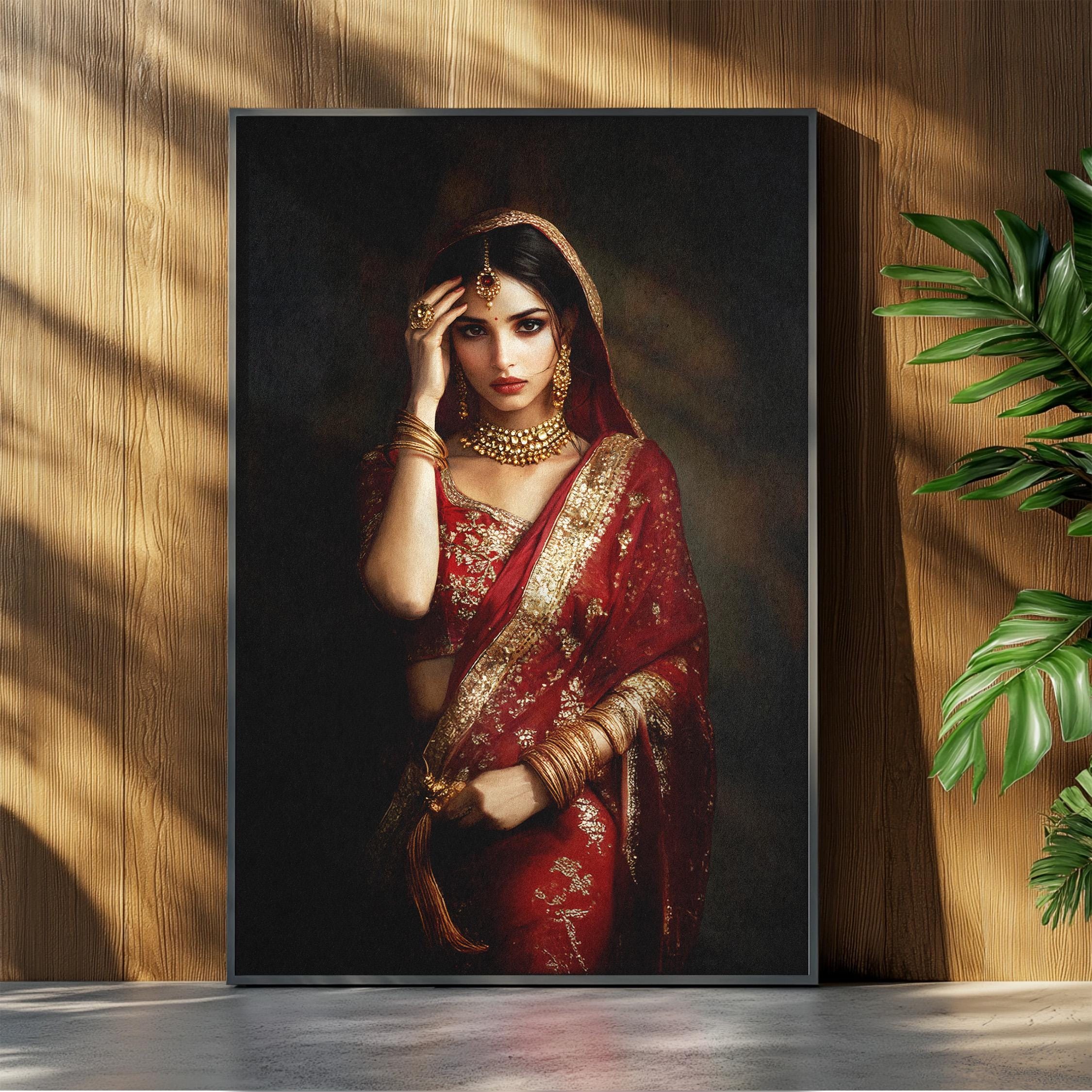 Traditional Indian Beauty in Red Saree With Gold Embroidery: Cultural ...