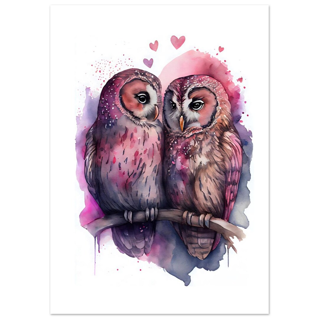 Romantic Owls Watercolor Wall Art – Love Birds Canvas Print – Owl ...