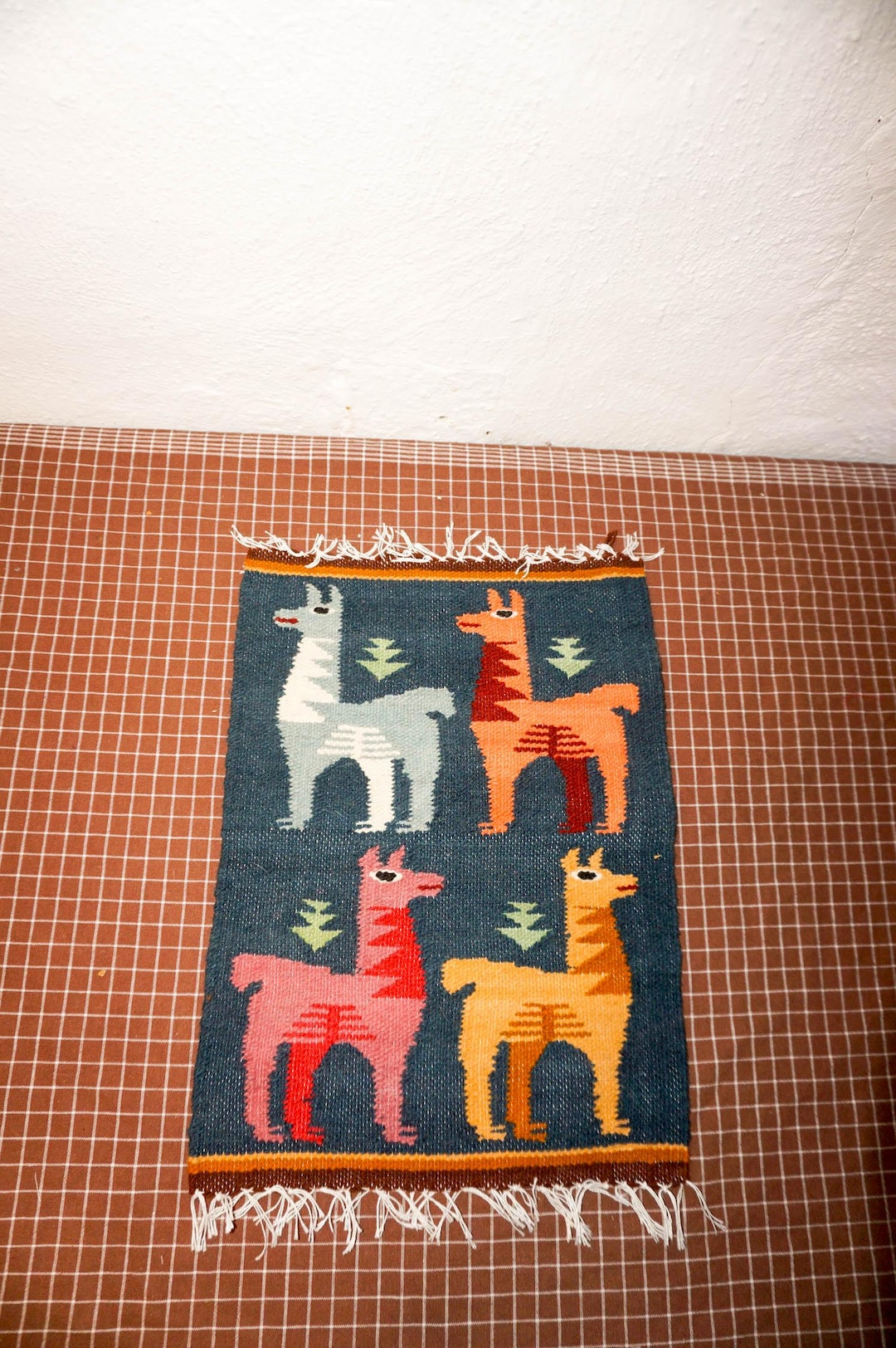 Vintage Peruvian Llama Wall Hanging * Handwoven Wool Tapestry ...