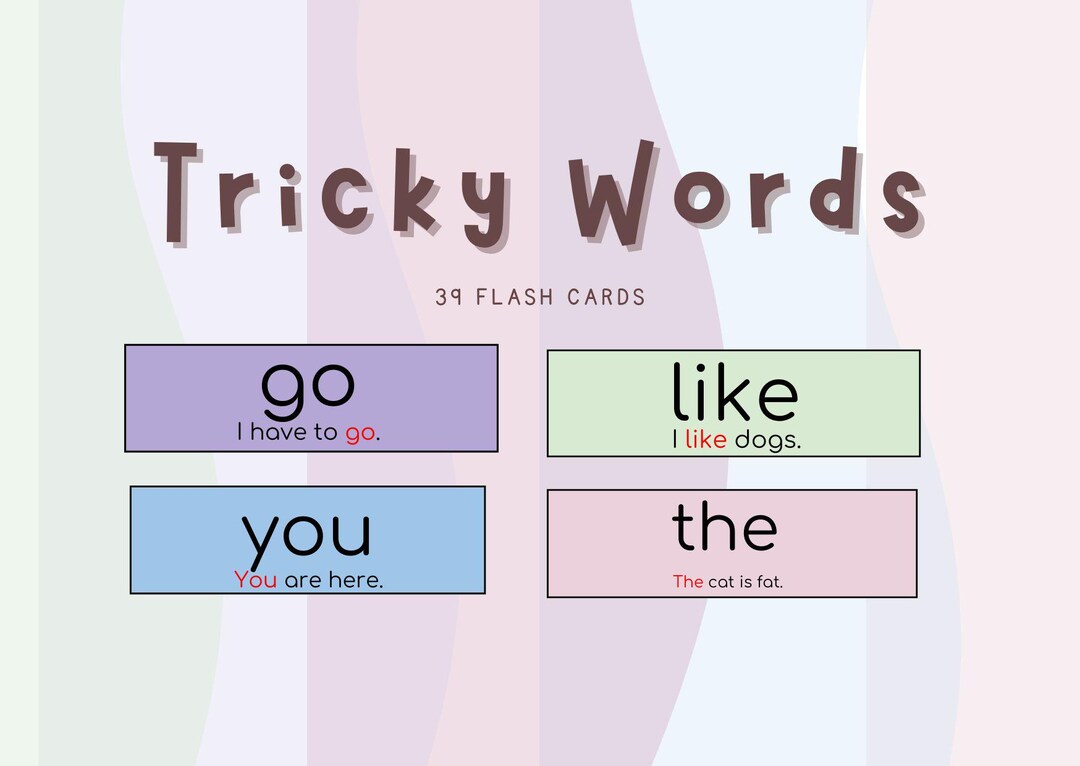 Tricky Word Printable Flash Cards for Young Readers - Etsy