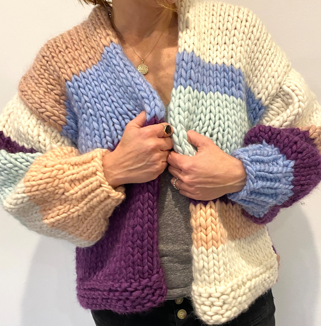 KNITTING PATTERN- Quick Knit Colorblock Cardigan. Bulky Sweater ...
