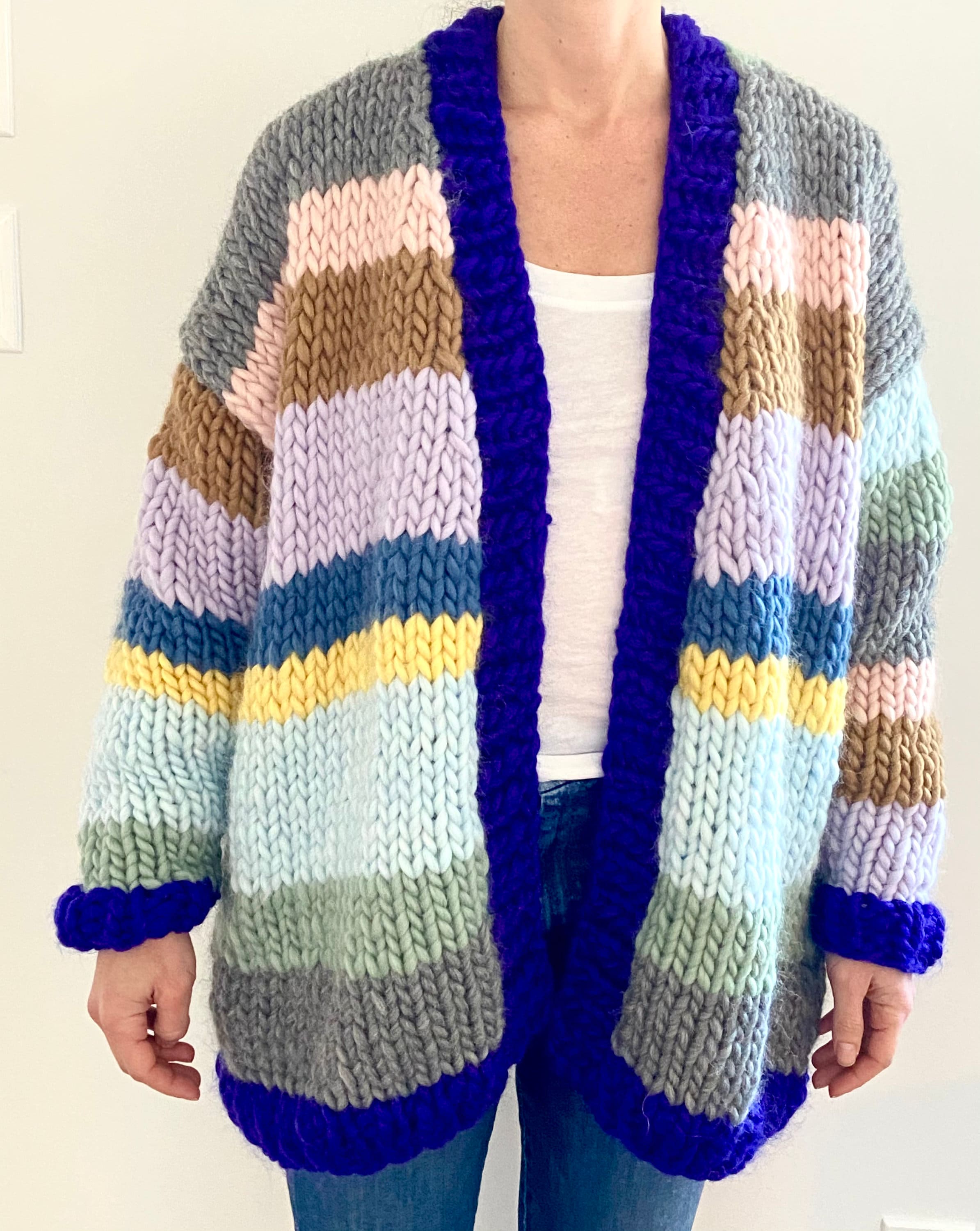 KNITTING PATTERN- Super Stripe Sweater. Bulky Cardigan Download - Etsy