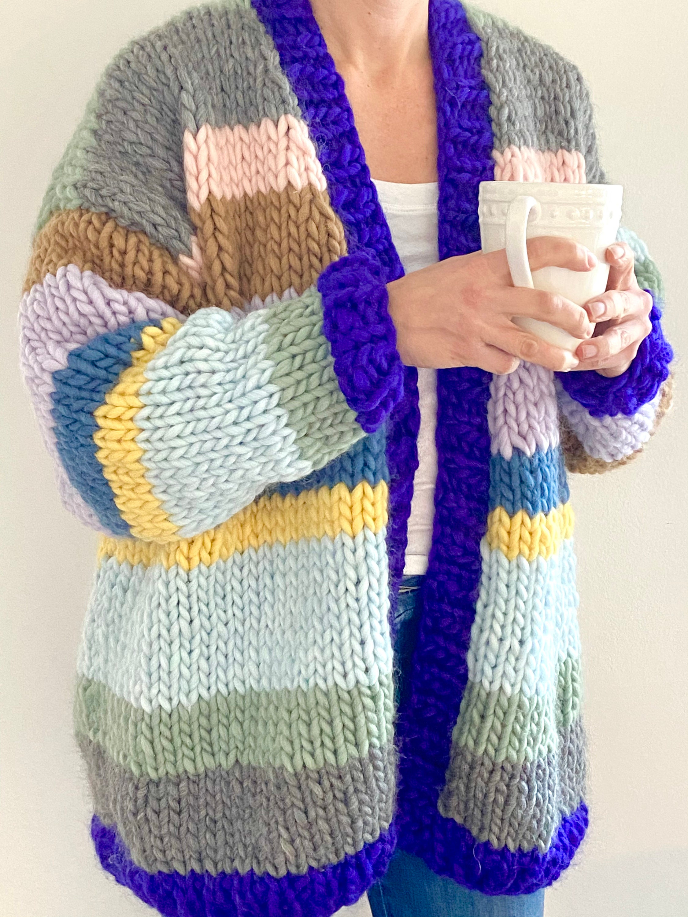 KNITTING PATTERN- Super Stripe Sweater. Bulky Cardigan Download - Etsy