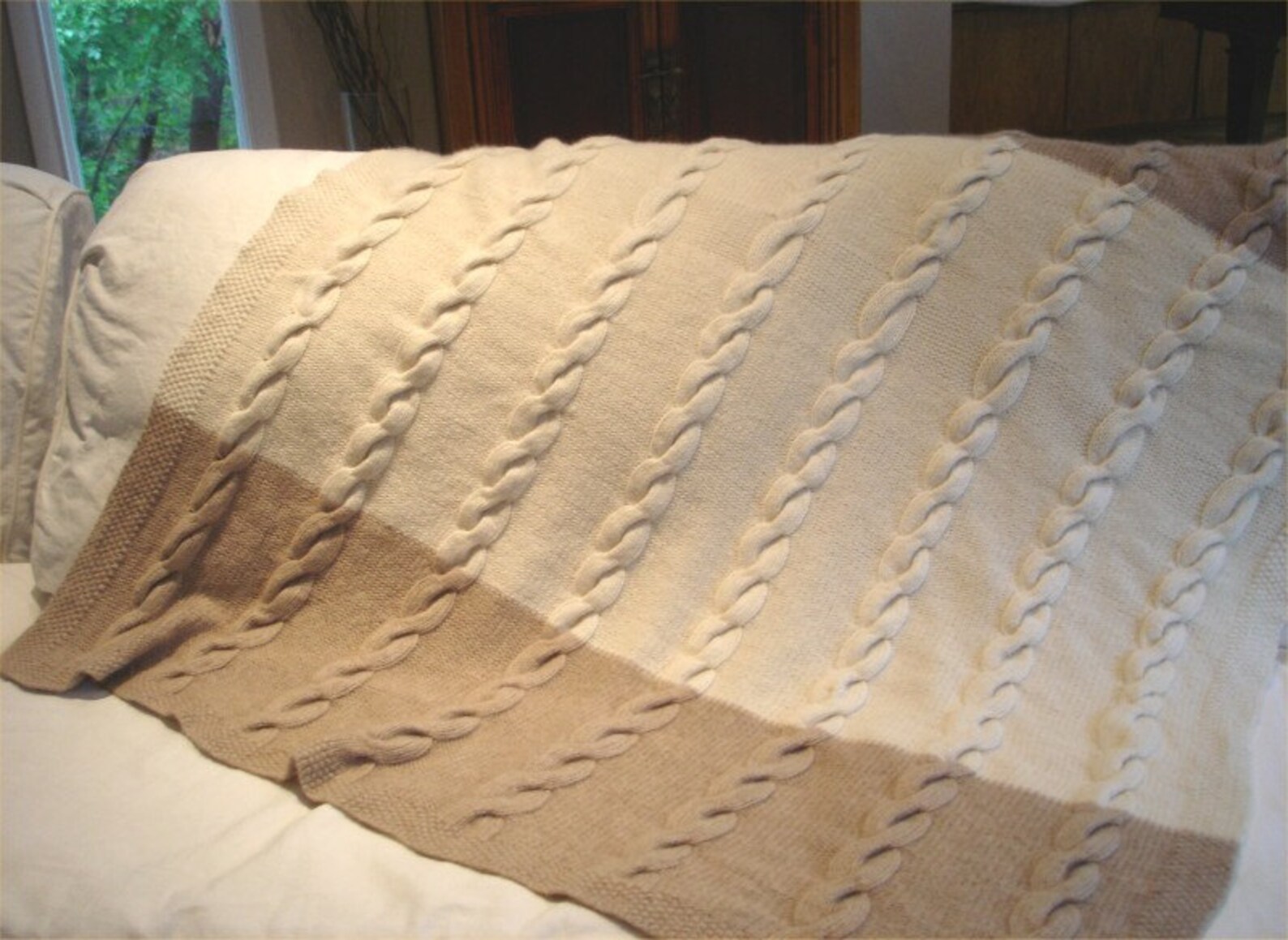 KNITTING Pattern Two Toned Cable Afghan Blanket PDF - Etsy