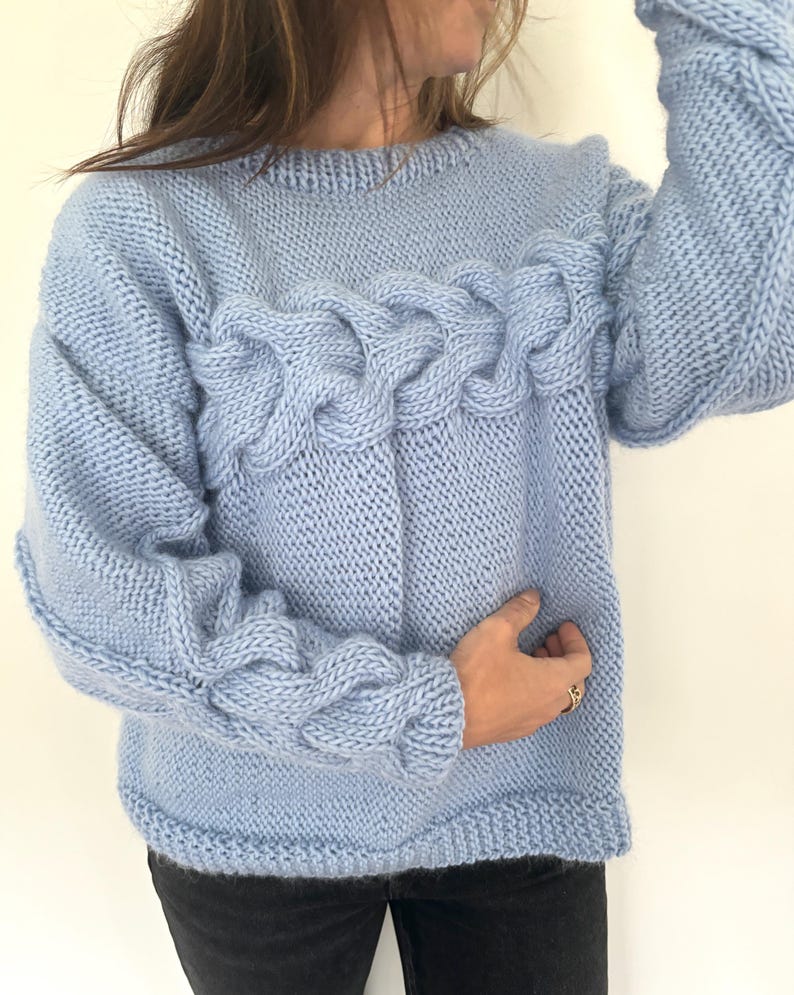KNITTING PATTERN- Sideways Cable Crewneck. Instant Download Pdf Pattern ...