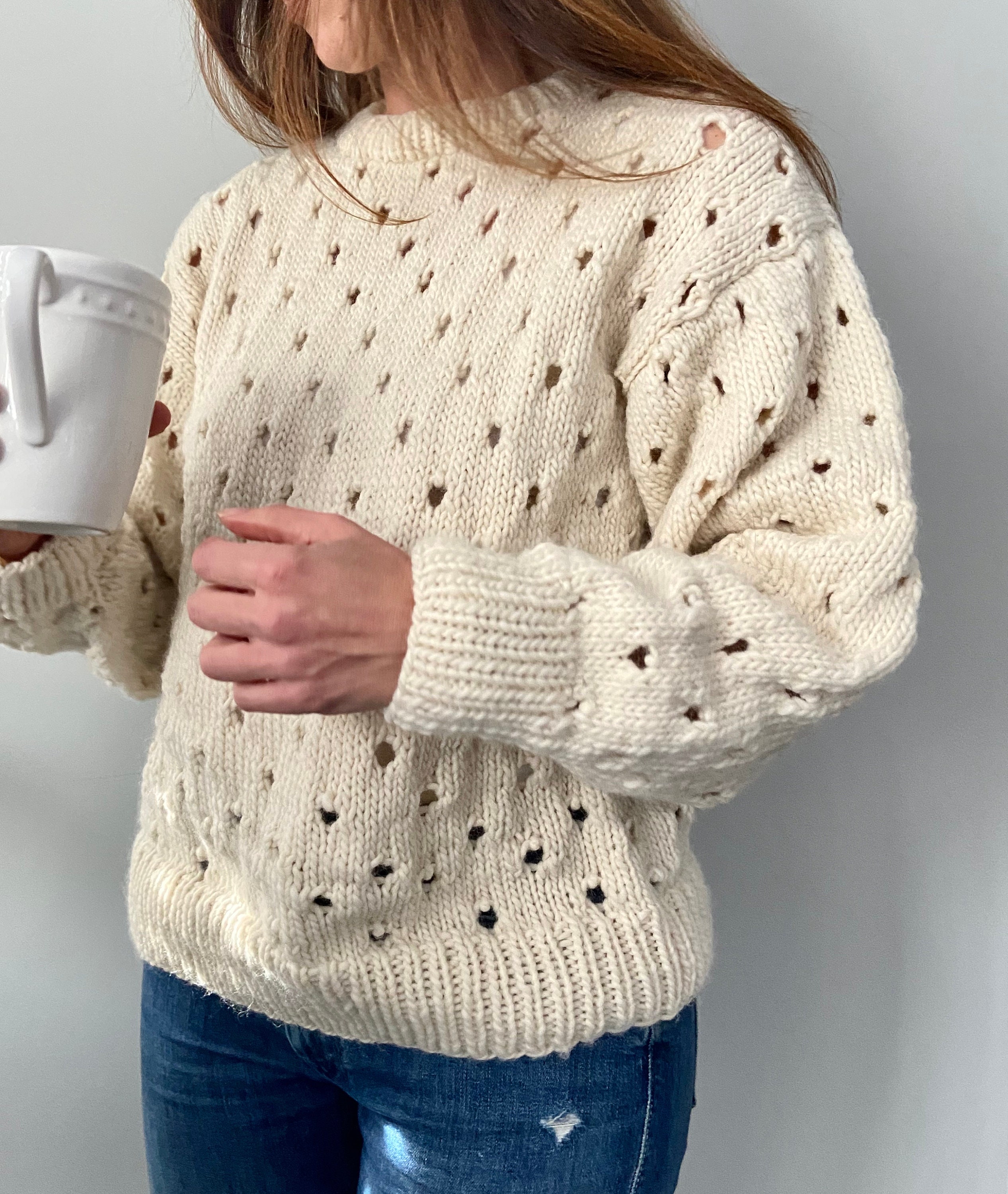 KNITTING PATTERN the Eyelet Sweater. Download Knitting | Etsy