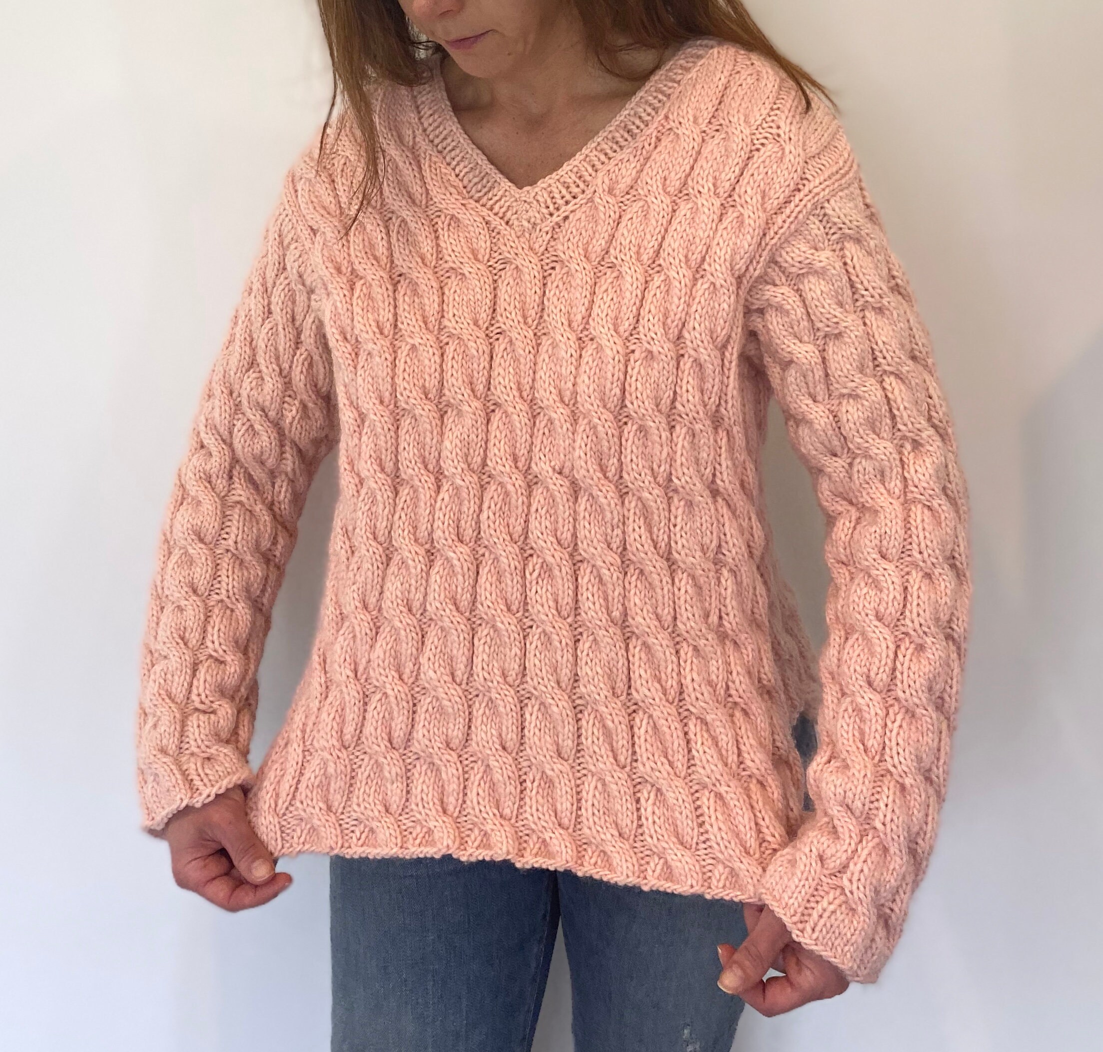 Boyfriend Cable Sweater Knitting Pattern: V-neck (PDF Pattern) - Etsy