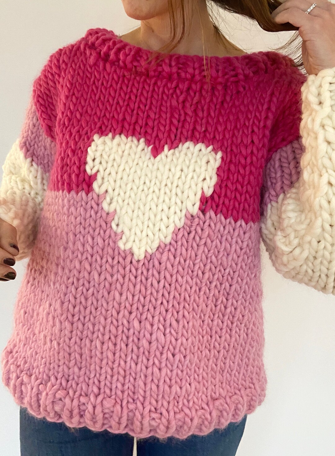 KNITTING PATTERN- Big Heart Sweater. Child- Adult Sizes. Love Sweater ...