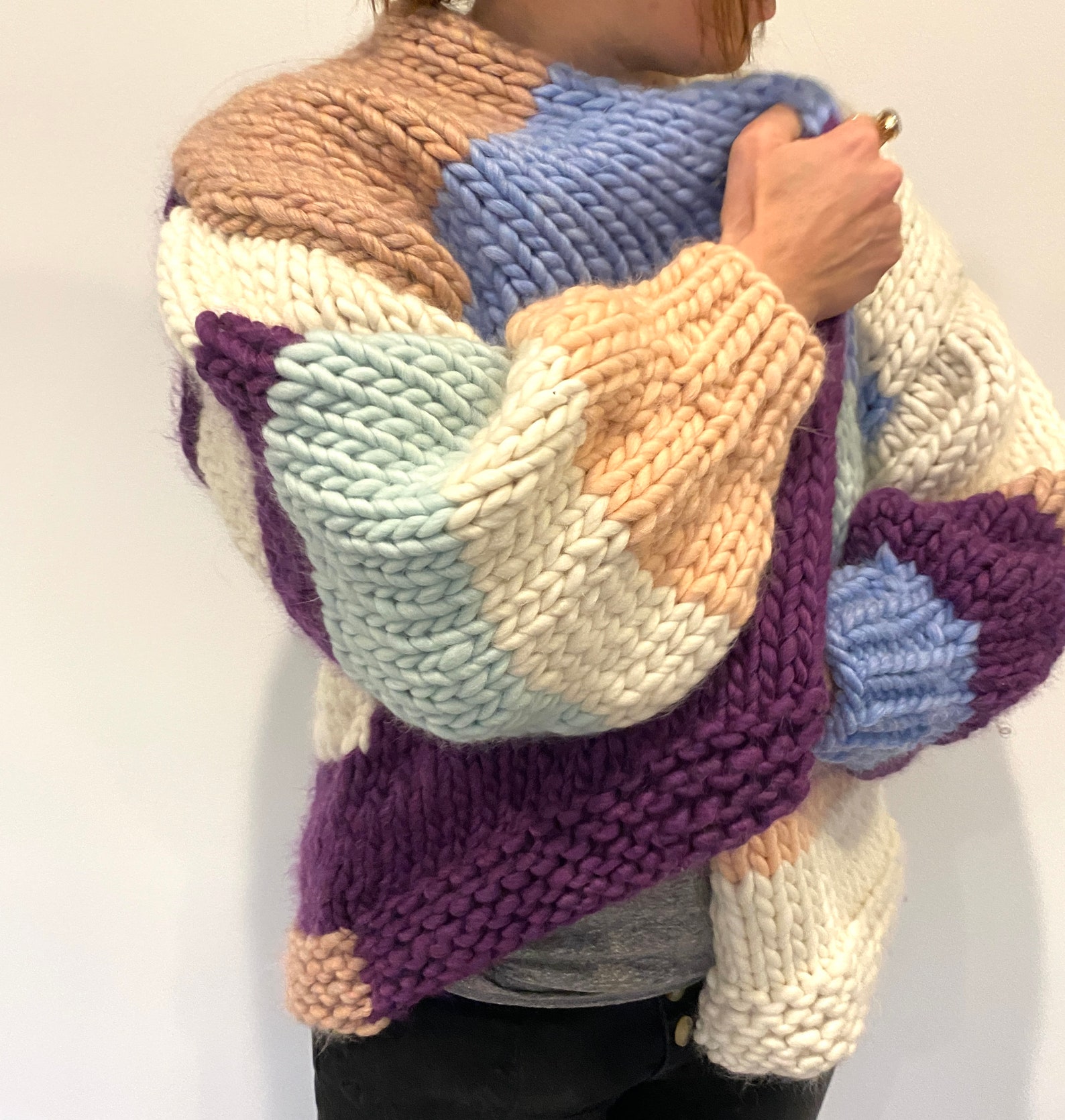Quick Knit Colorblock Cardigan Pattern: Bulky Oversized Sweater (PDF ...