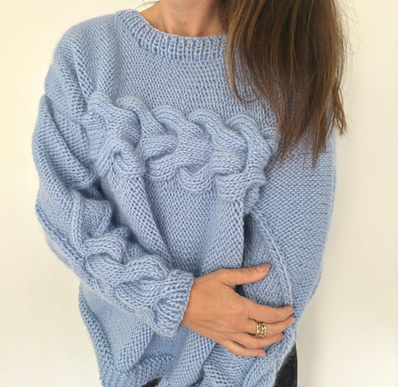 KNITTING PATTERN- Sideways Cable Crewneck. Instant Download Pdf Pattern ...