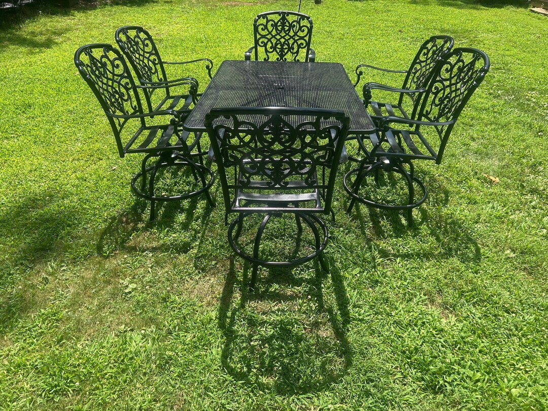 Metal Patio Set: Table and 6 Bar Height Swivel Chairs - Etsy