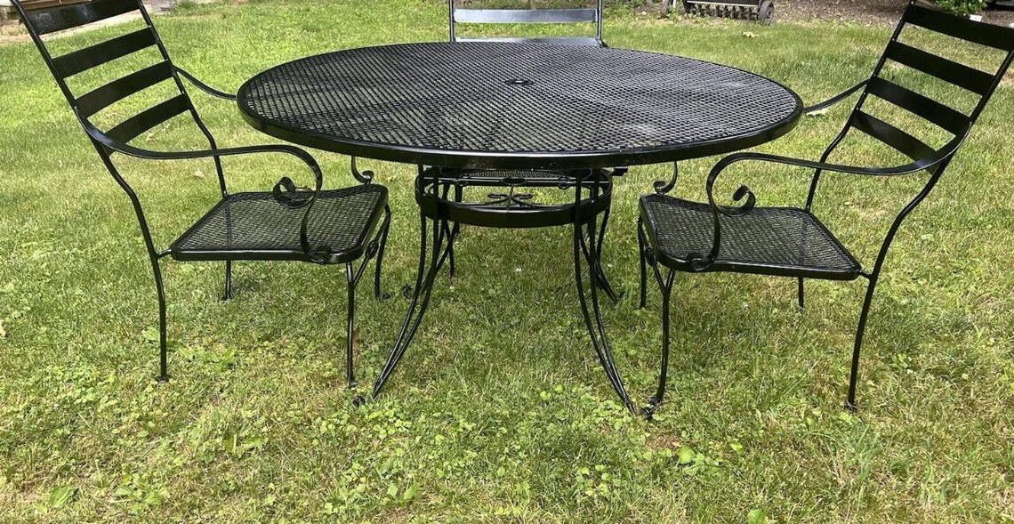 Wrought Iron Patio Set: Table & 4 Decorative Chairs - Etsy