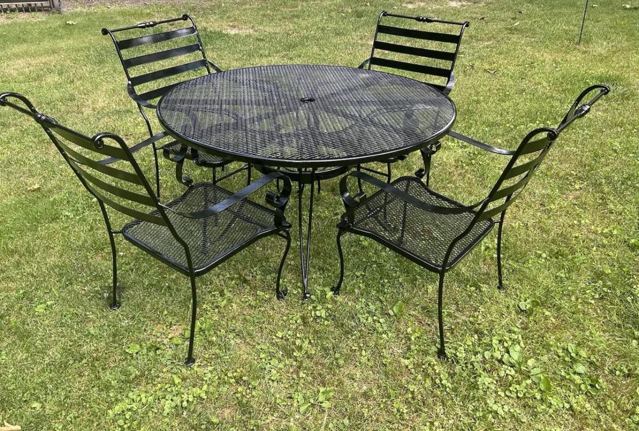 Wrought Iron Patio Set: Table & 4 Decorative Chairs - Etsy