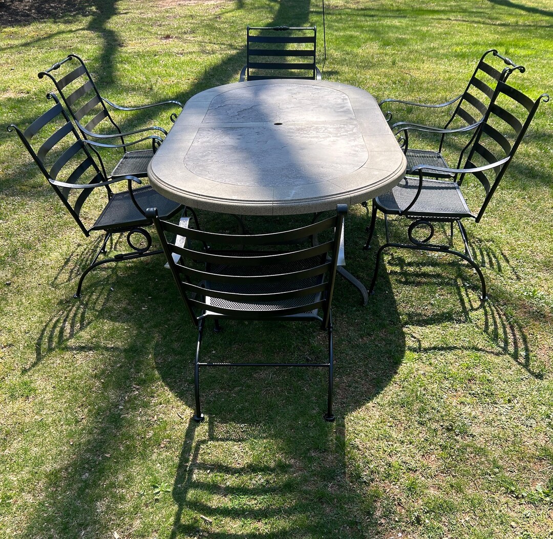 Beautiful Stone Top Patio Set Large Table, 6 Chairs and Stand - Etsy