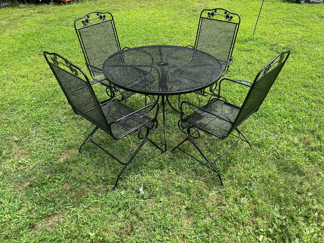 Vintage Sunbeam Wrought Iron Patio Set Table, 4 Rockers and Stand - Etsy