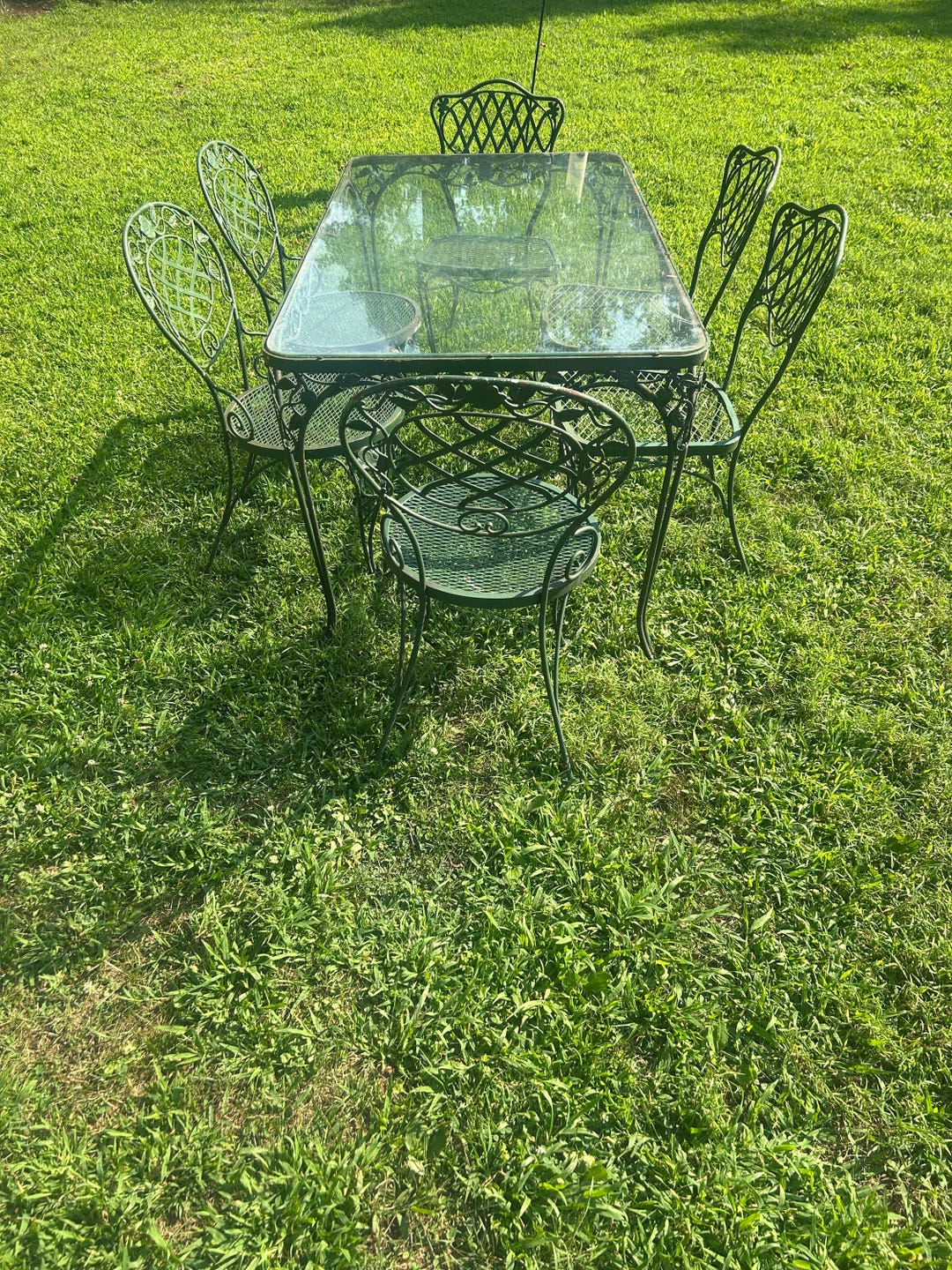 Vintage Woodard Wrought Iron Patio Set: Glass Top Table & 6 Chairs - Etsy