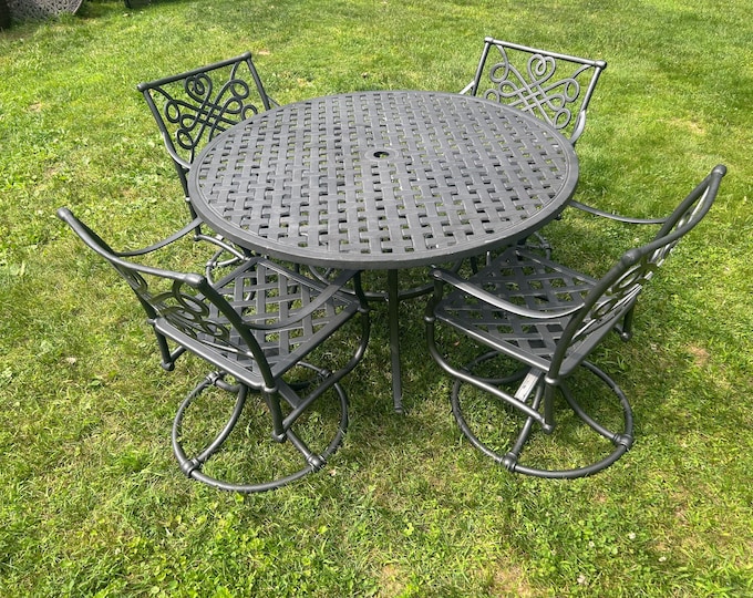 Cast Aluminum Hanamint Patio Set Table and 4 Swivel Chairs - Etsy
