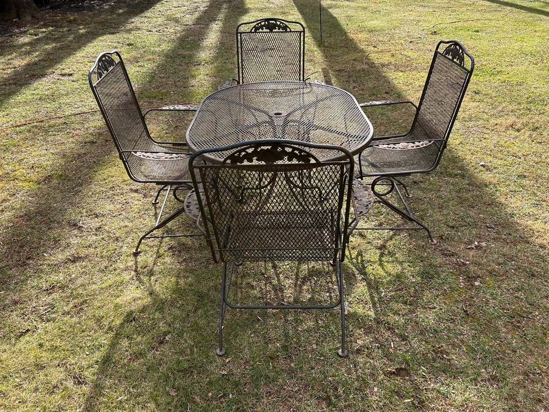 Wrought Iron Sunbeam Patio Table & Rocker Set - Etsy