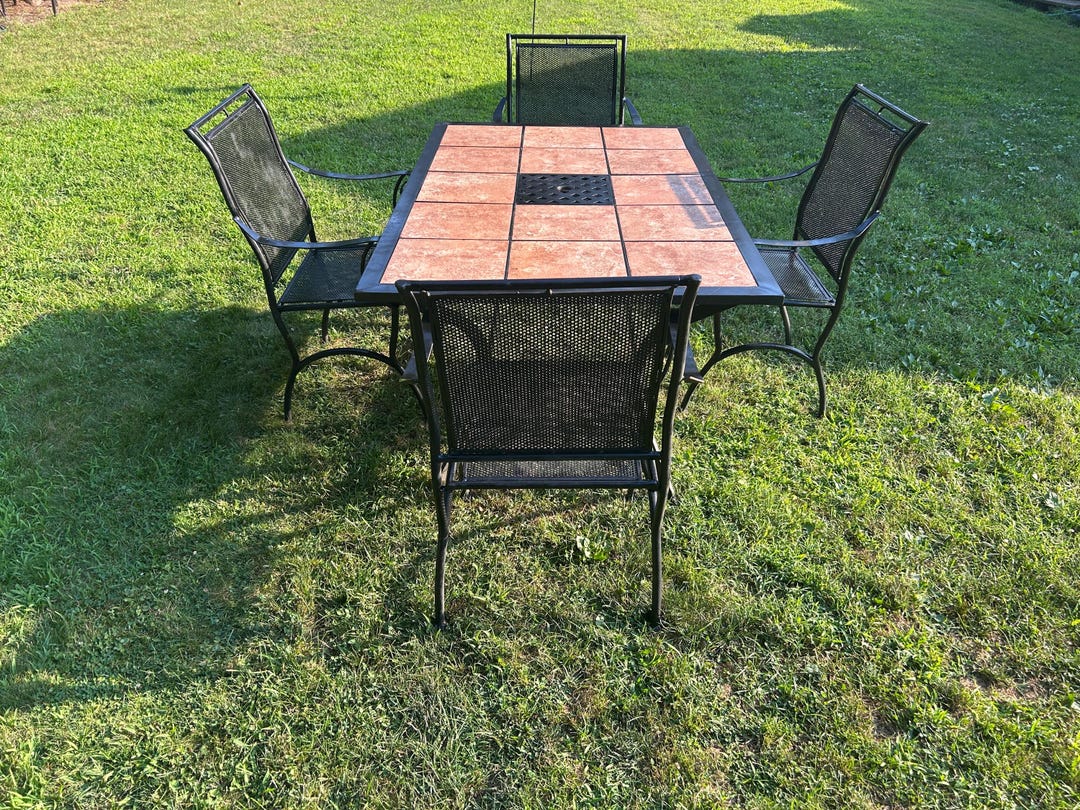 Aluminum Patio Set: Tile Table and Chairs - Etsy